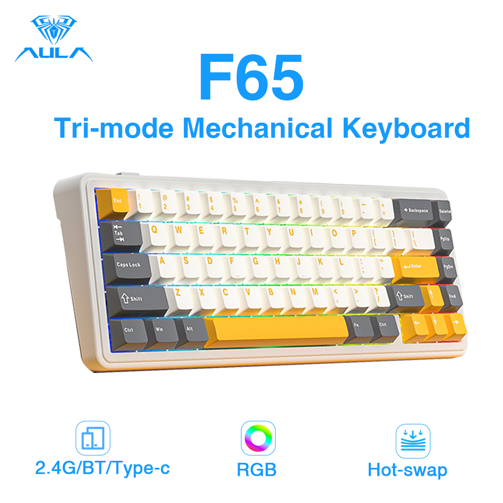 AULA F65 Mechanical Keyboard 67 Keys Tri-mode Hot Swappable RGB Light ...