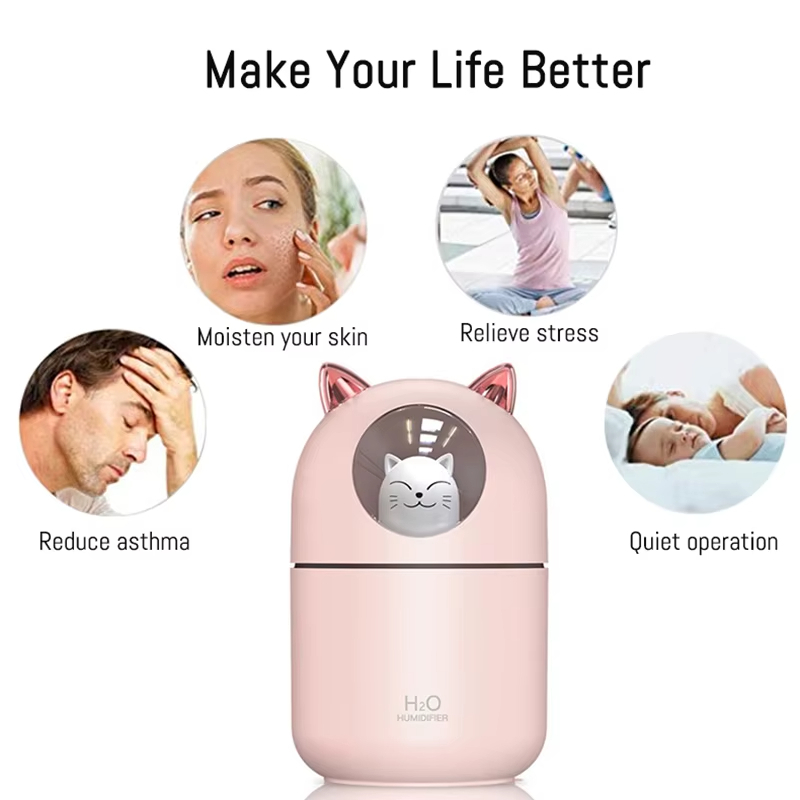 Cute Cat Air Humidifier, Ultrasilent, USB, Office, Home, Bedroom, Car ...