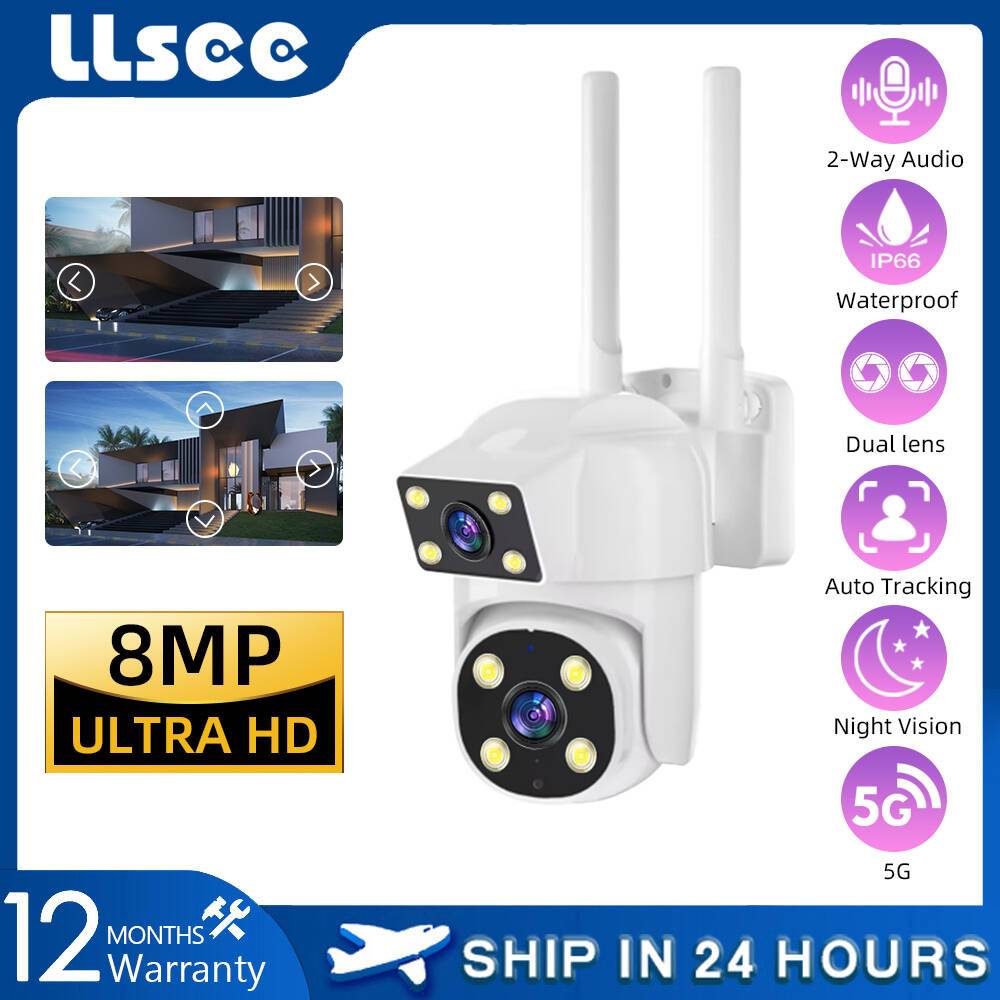LLSEE 8MP Dual Lens 4K Monitor Night Vision Wireless Waterproof CCTV ...