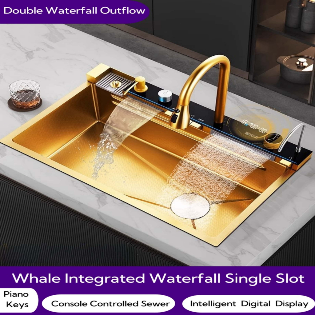 304 Kitchen Stainless Steel Sink With Golden Honeycomb And Pull-Down ...