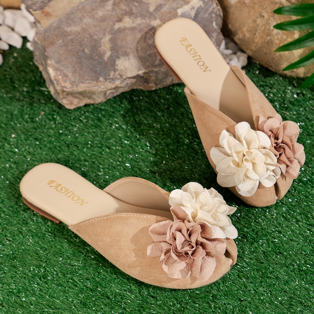 French Style Popular Flowers Round Head Flat Mules (Size 35-40 ...