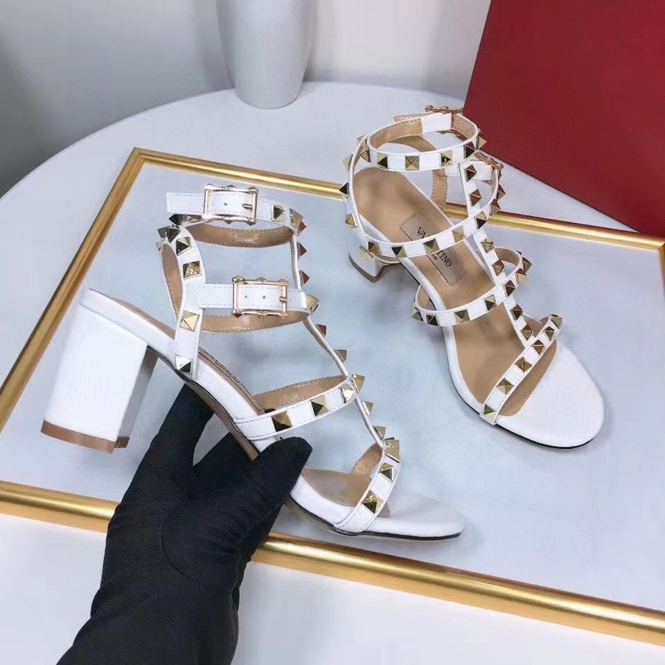 Valentin 2024 new round toe open toed rivet women's thick heel high ...