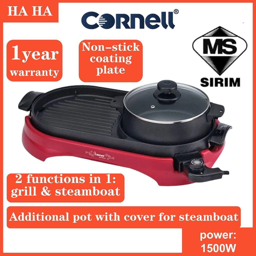 Cornell 2 in 1 Grill & Steamboat Non-Stick Coating Plate Hot Pot BBQ ...