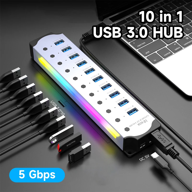 4 Port 7 Port 10 Port in 1 Powered USB 3.0 HUB 5Gbps High Speed ...
