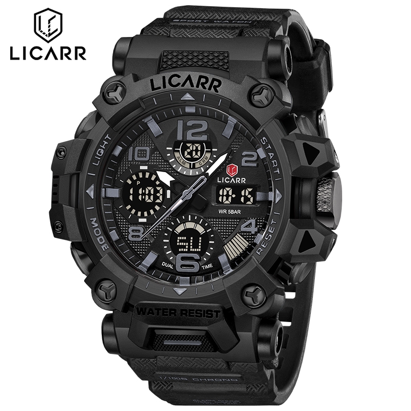 LICARR Men's Brand Watch Dual Display Waterproof Sports Trend Casual ...