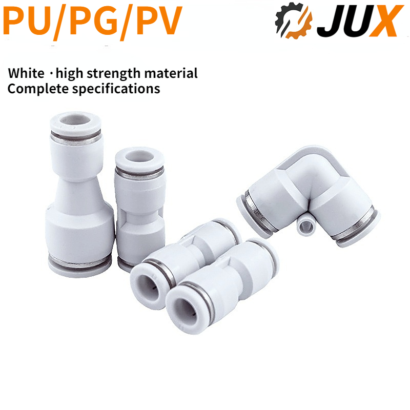 White reinforced pneumatic connector, quick push-in coupling of pipe ...