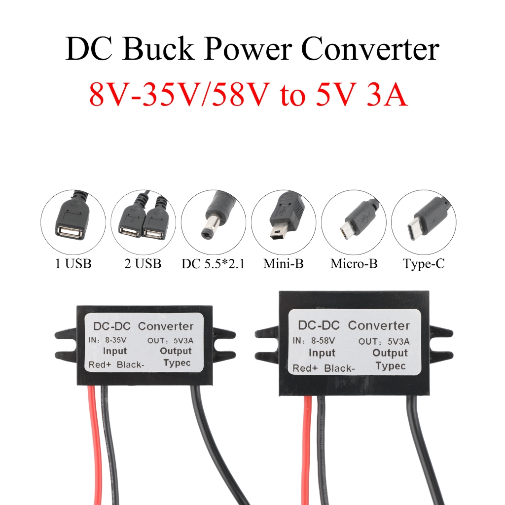 DC-DC Step-Down 8-35/58V to 5V 3A 15W Power Converter Output with Power ...