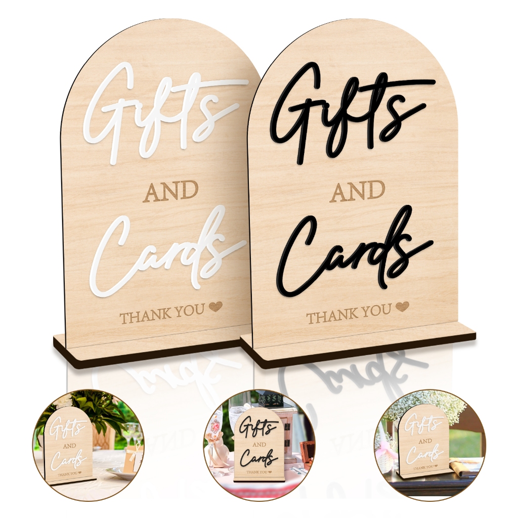 Arch Wedding Gifts and Cards 3D Tabletop Sign, Elegant Wooden & Acrylic ...