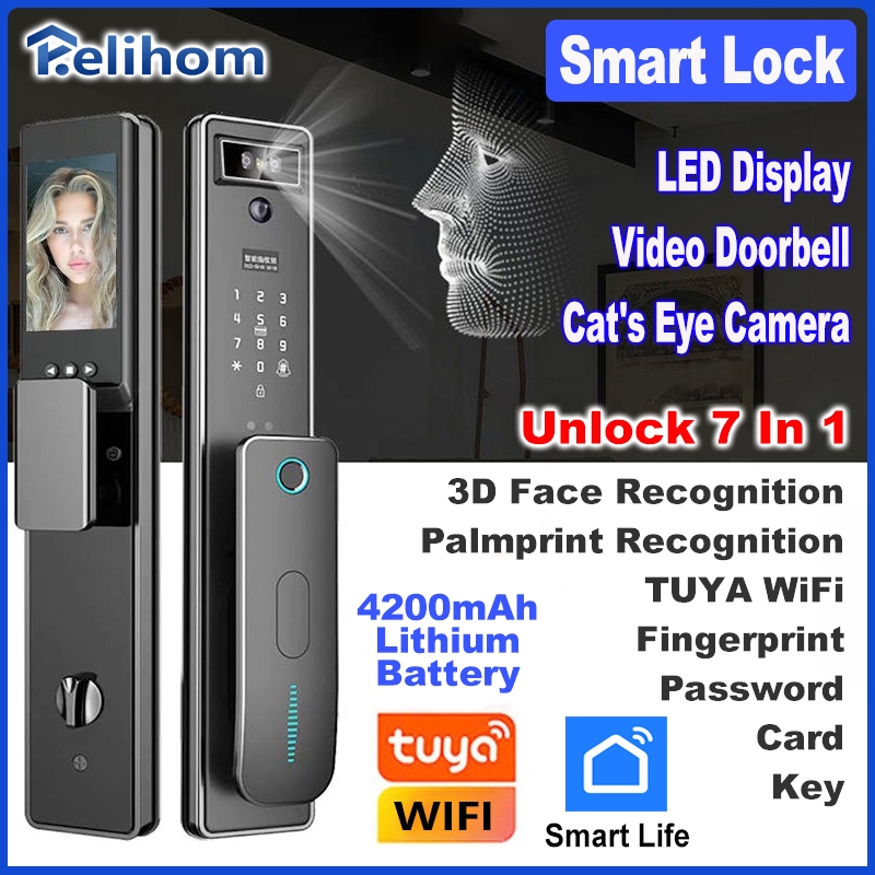 Relihom PF01 Smart Lock 3D Face Unlock TUYA WIFI Smart Door Lock Fully Automatic Camera Digital ...