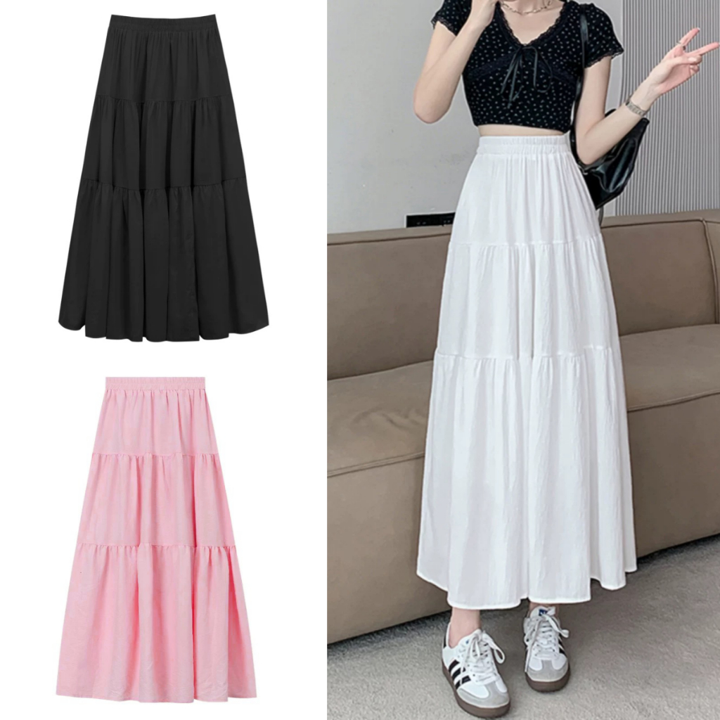 【READY STOCK】Bella Women's Solid Color A-line Skirt Mid-Length High ...