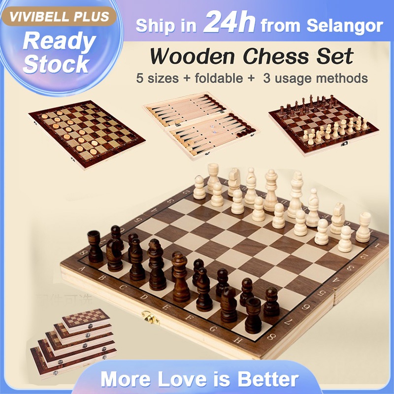 【ship from MY】44 x 44cm Wooden Chess Set Folding Chess Board Game ...