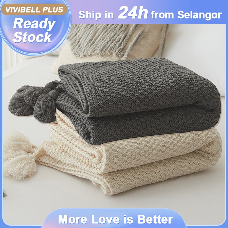【ship in 24H】Knitted Blanket Sofa Throw Blanket With Tassel Soft Bed ...
