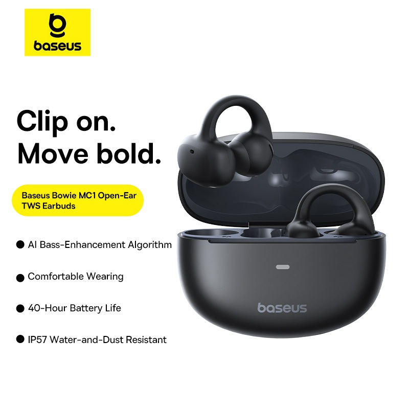 Baseus Bowie MC1 Ear Clip Earphones v5.4 Open-Ear Headphones Clip-On Sports Earbuds IP57 ...