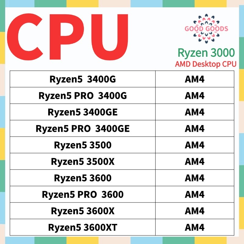 Ryzen5 3400G PRO 3400G 3400GE PRO 3400GE 3500 3500X 3600 PRO 3600 3600X ...