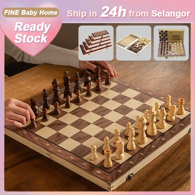 【Local Ship in 24h】3-IN-1 Wooden Chess Set International Chess Game ...