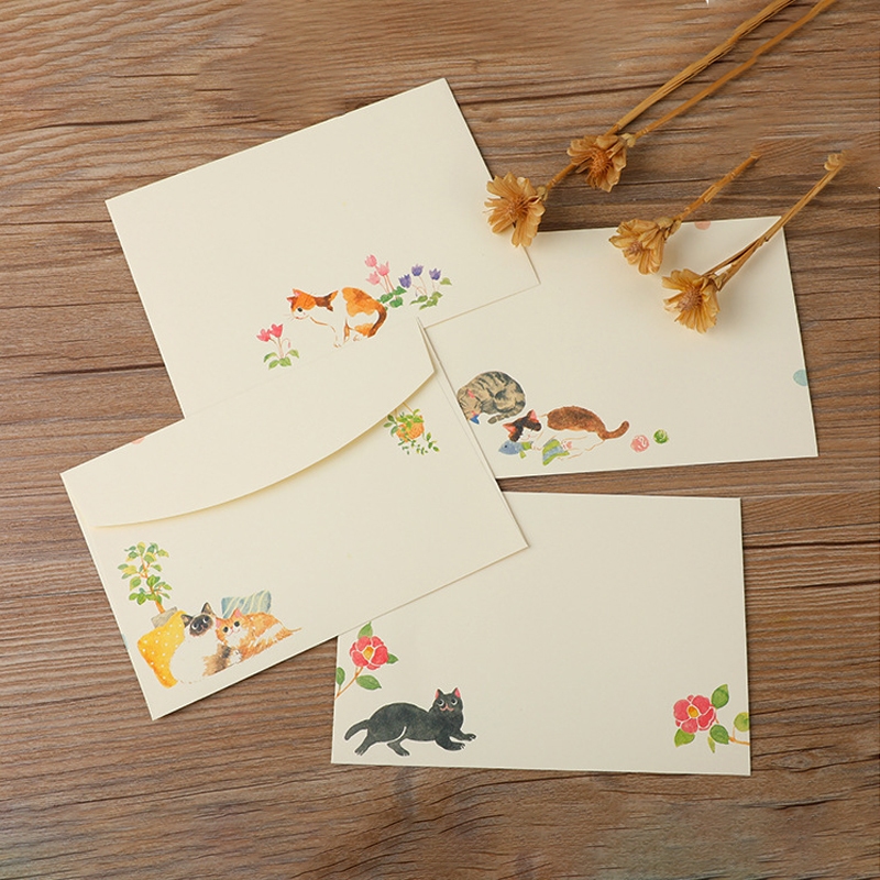 Kawaii Cartoon Cat Envelopes for Letter Pads DIY Holiday New Year Gifts ...