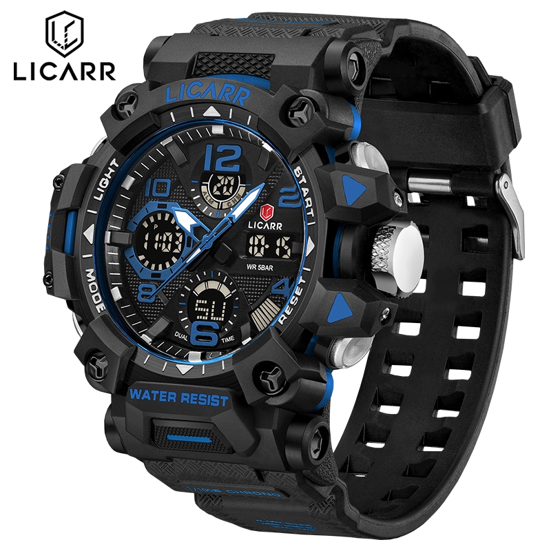 LICARR Top Brand Watch Dual Display Stylish Waterproof Casual Military ...