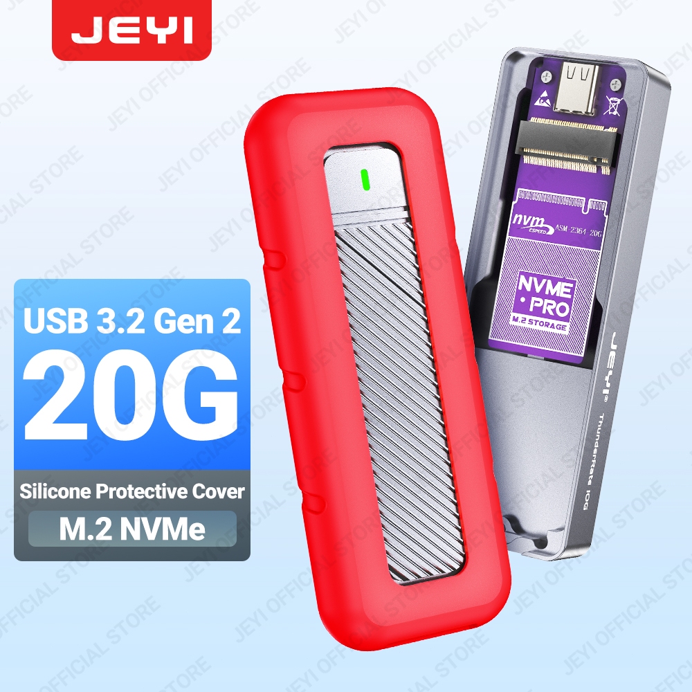 JEYI 20G M.2 NVMe SSD Enclosure with Silicone Protector Cover, USB C 3. ...
