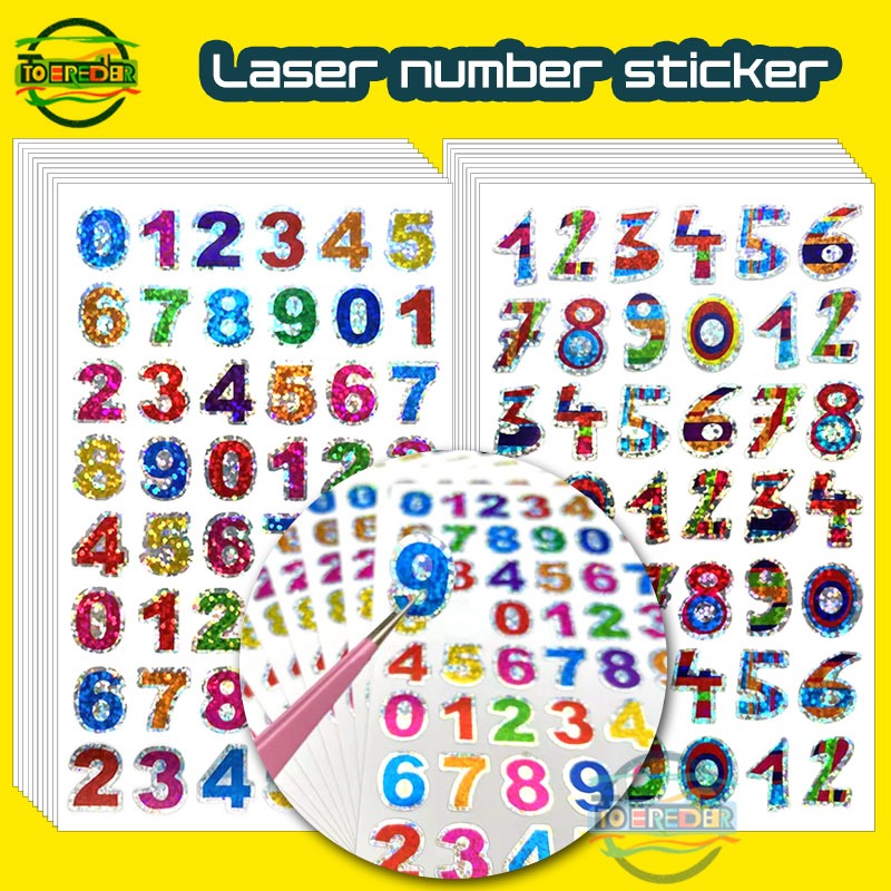 10sheets/set Laser Color number sticker waterproof small cartoon flash ...