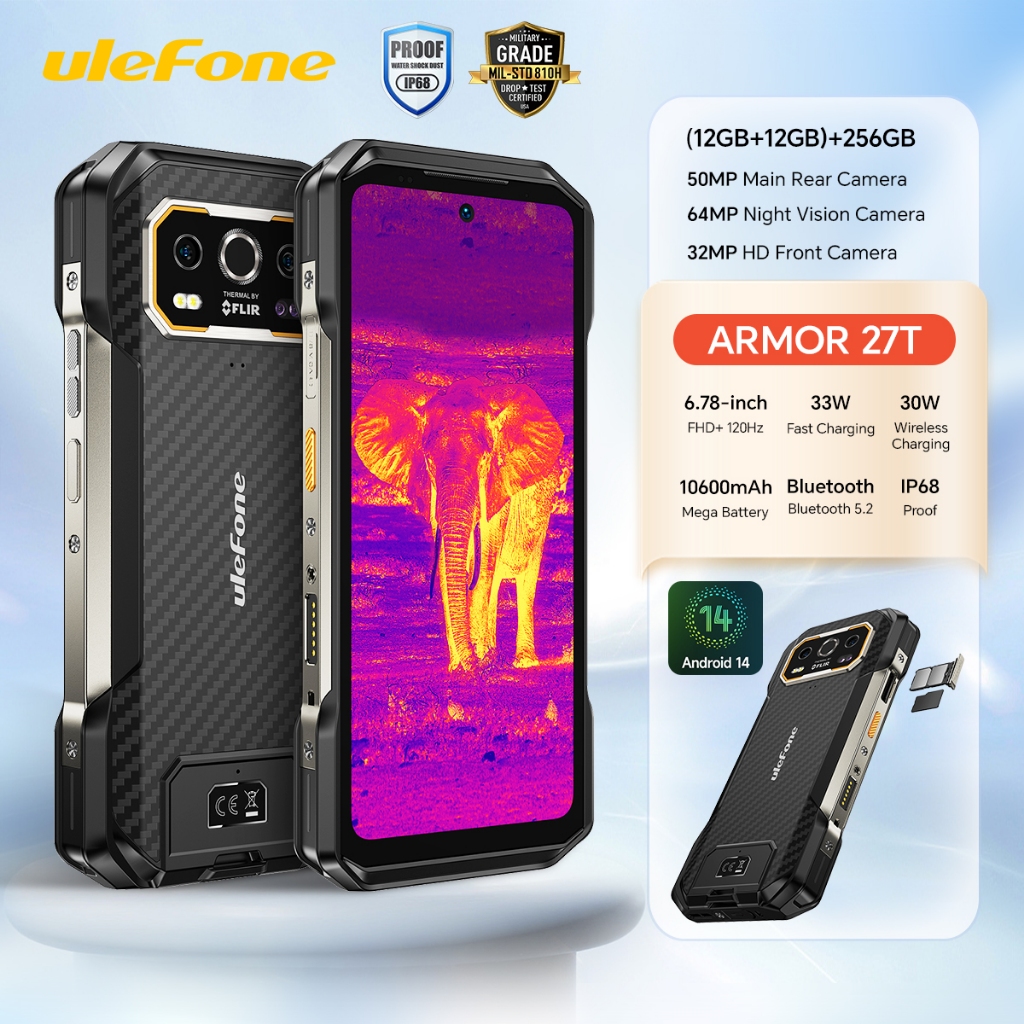 Ulefone Armor 27T Rugged Phone with Thermal Imaging Camera, 10600mAh 12GB+256GB | Shopee Malaysia