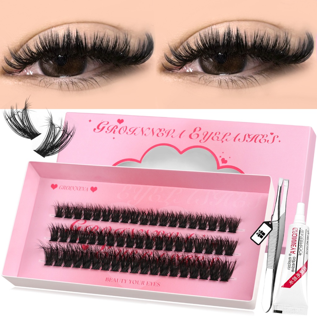 GROINNEYA DIY Cluster Extension Lashes Kit Mix 10-16MM Individual ...