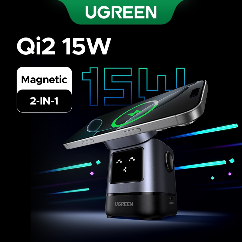 New in Sale Ugreen 2 in 1 UNO 25W Max Qi2 Wireless Charger, 15W Max for iPone 15 Pro Max, 5W for ...