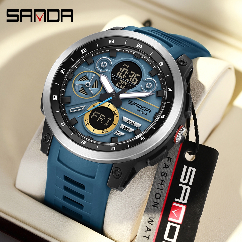 SANDA Brand 3379 New Men's Electronic Watch Dual Screen Sports Multi ...