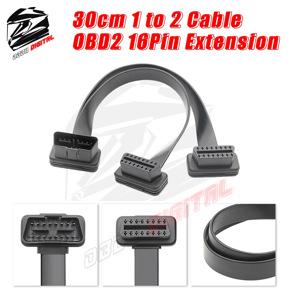 30CM OBD2 16pin Male to Dual Female Extension Cable 1 to 2 Universal ...
