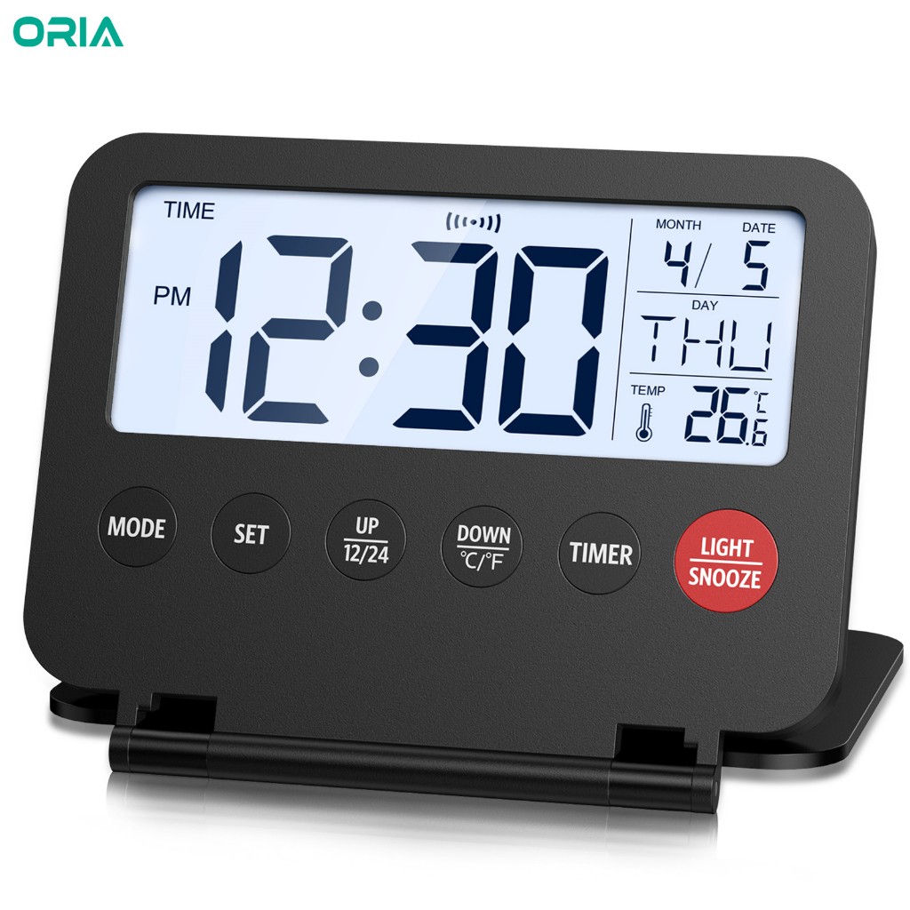ORIA Foldable Digital Travel Alarm Clock Battery Operated Desk Clock ...