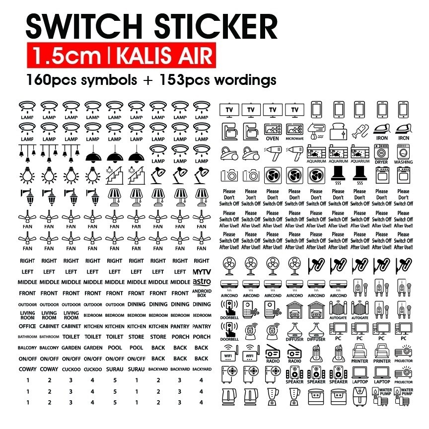 SWITCH STICKER SYMBOL & WORD STIKER SUIS LABEL STICKER SWITCH ICON PLUG ...