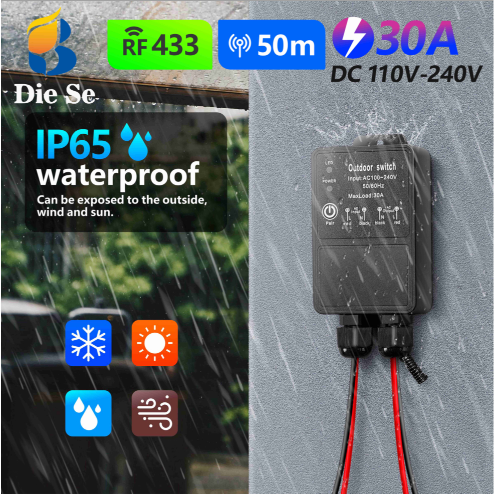 Waterproof Wireless Remote Control Switch AC 30A Relay Receiver for ...