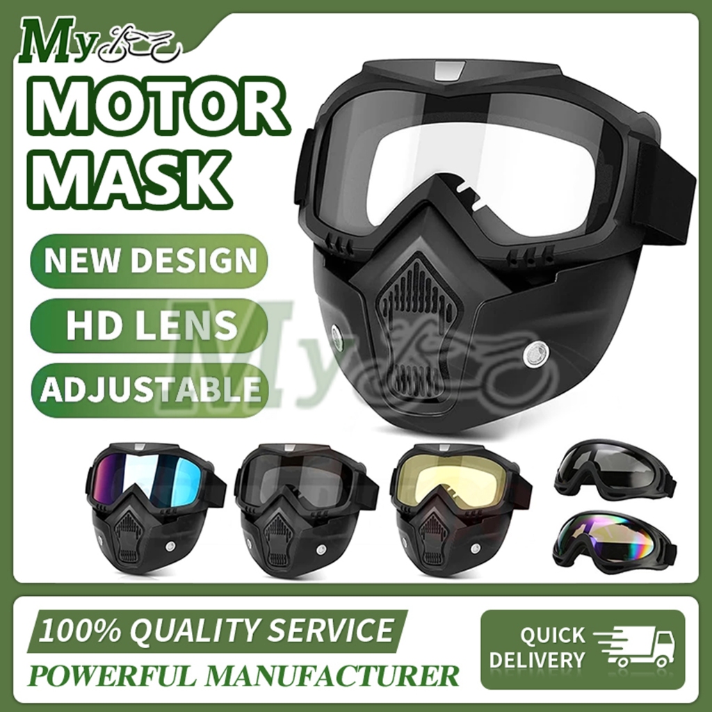 NEW MOTORCYCLE GOGGLES REMOVABLE MASK OPEN FACE HELMET DETACHABLE ...