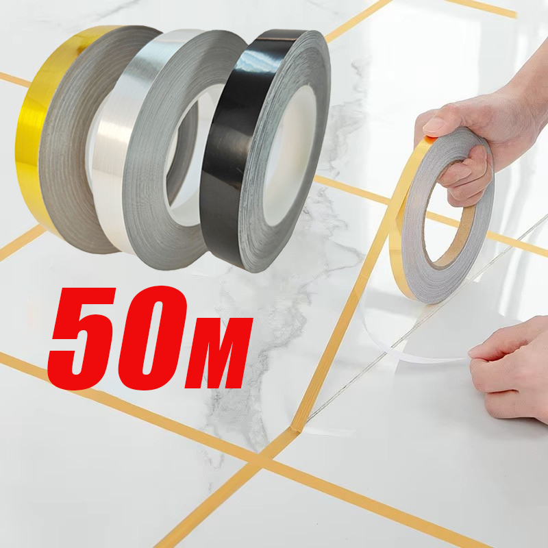 50M Self-Adhesive Ceramic Tile Mildewproof Gap Tape Gold Silver Foil ...