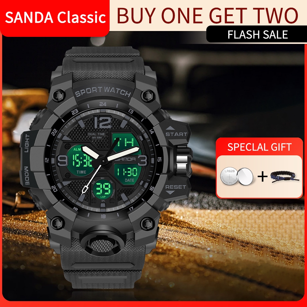 SANDA 6030 Men Watch Sports Fitness Dual Display Wristwatches ...