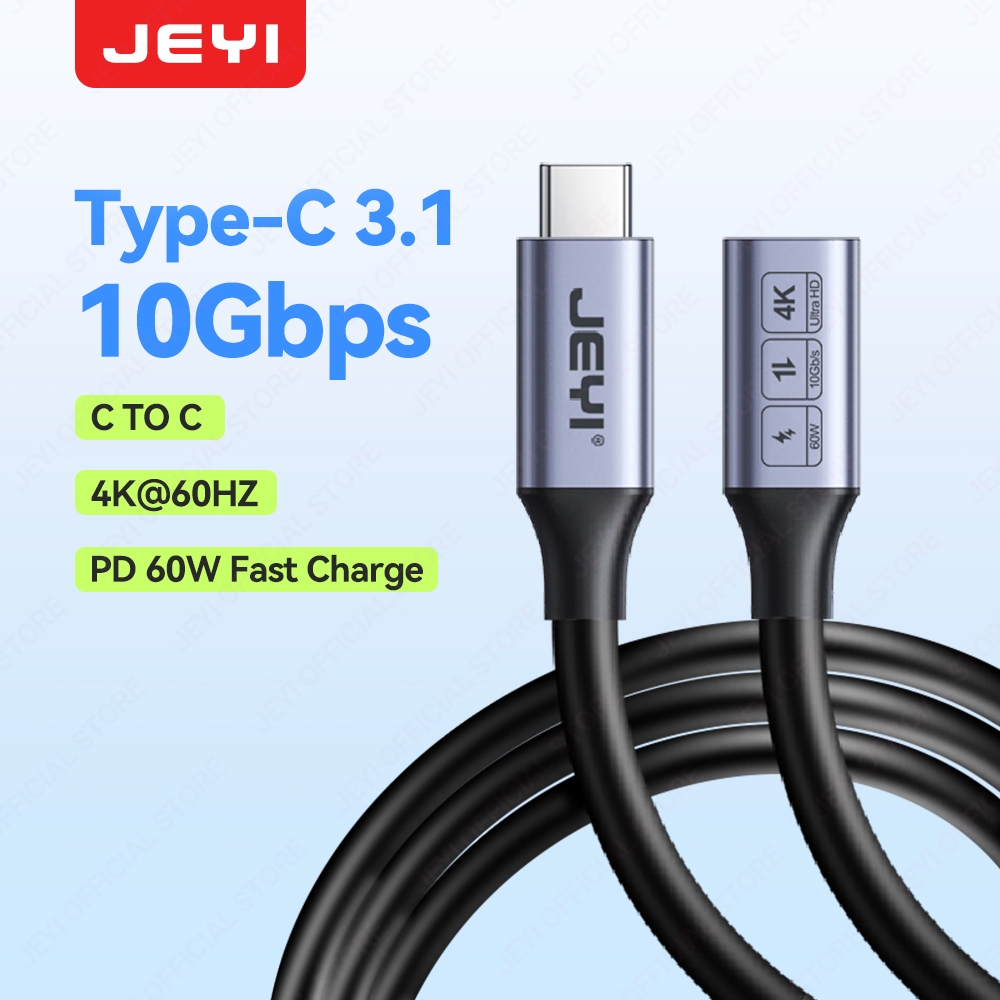 JEYI Type-C 3.1 Gen 2 Male to Female Extension Cable 3A PD60W USB C Extender full-featured ...