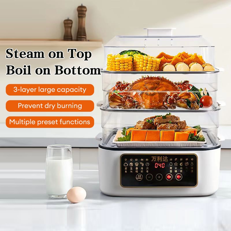 34L Electric Steamer Multi-functional Stainless Steel Three-layer ...
