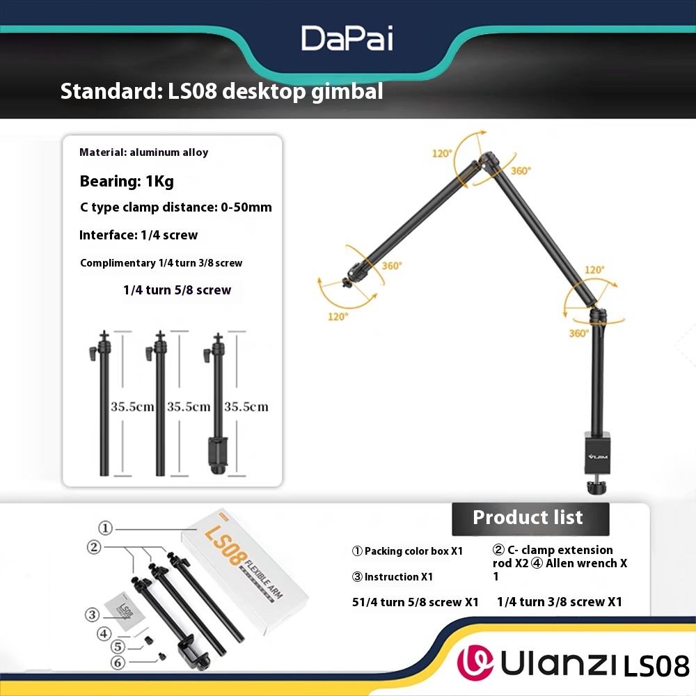 Ulanzi LS08 Flexible Arm Professional Live Streaming Desk Clip Tripod ...