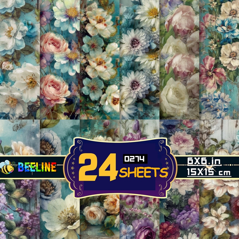 Beeline 24 Sheets Scrap Paper 15cm Origami Retro Scrapbook Paper ...