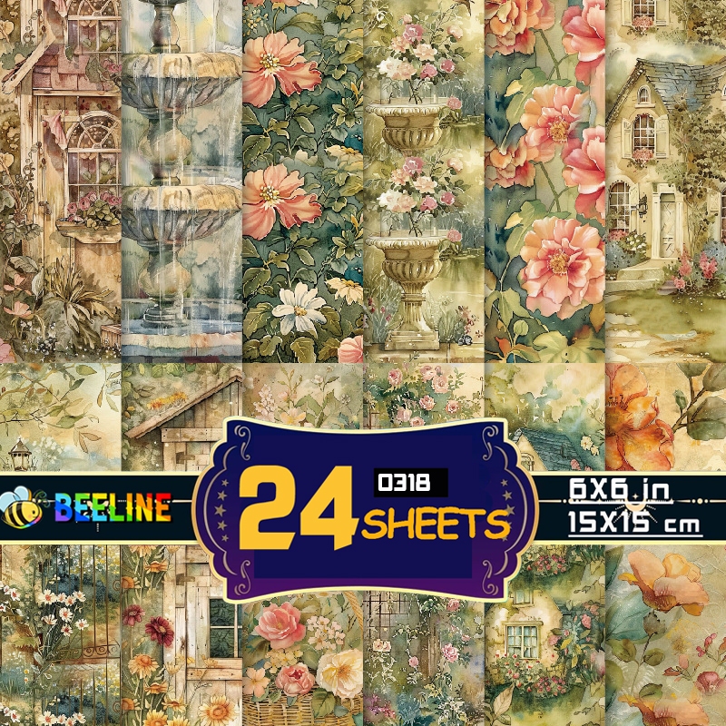 Beeline 24 Sheets Scrap Paper 15cm Origami Retro Scrapbook Paper ...