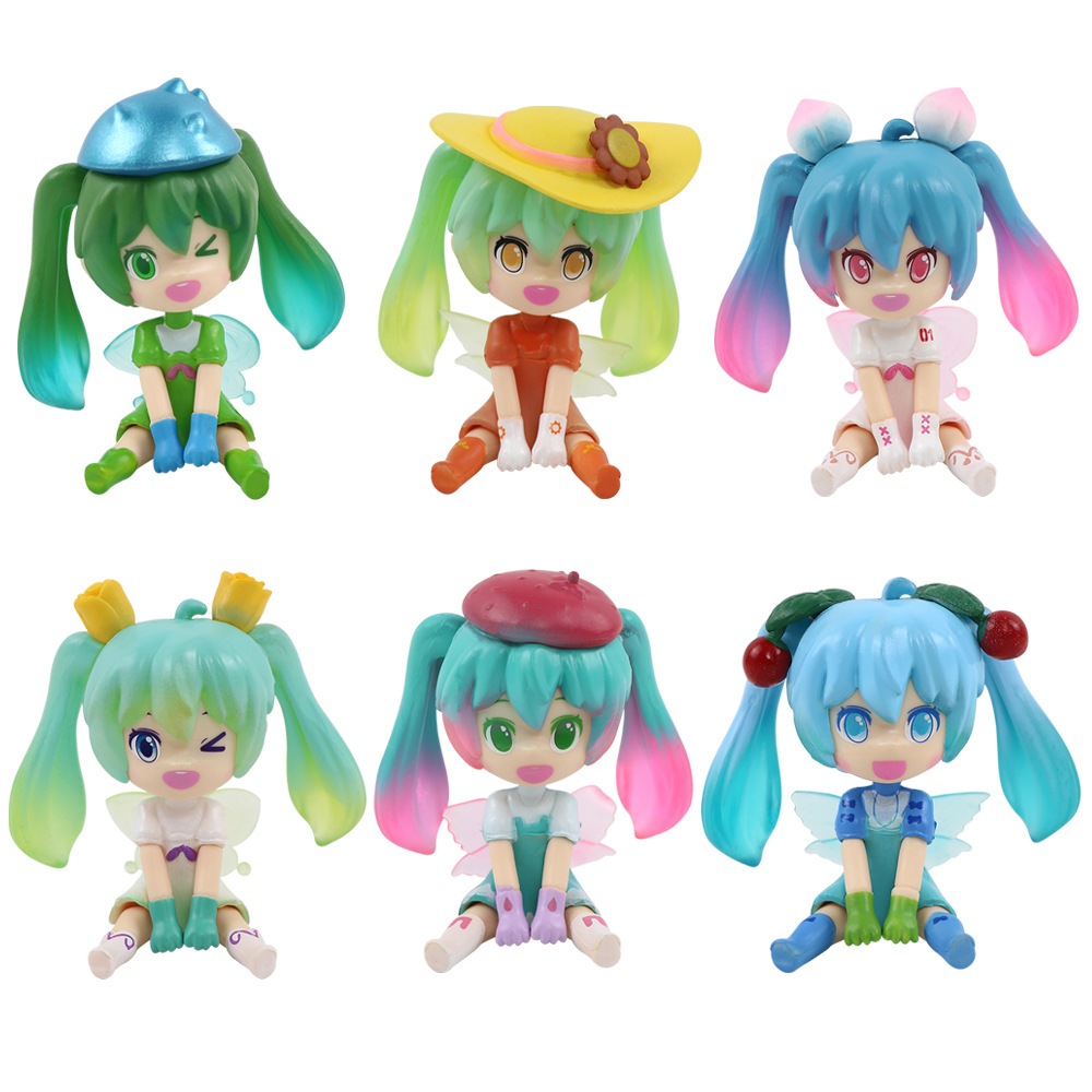 6pcs Q Version Sitting Hatsune Miku Figurine Ornaments Angel Hatsune ...