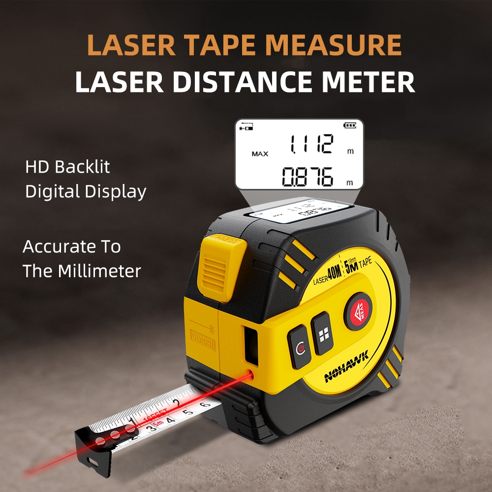 Nohawk Laser Tape Measure - 40m/80m Digital Distance Meter with USB ...