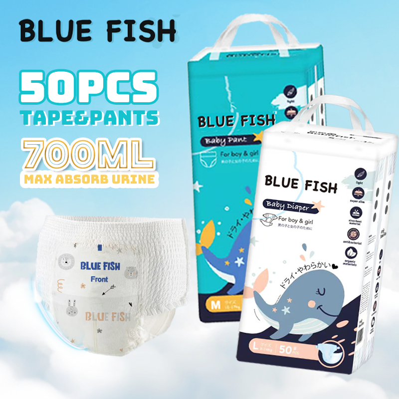 Blue fish Baby Pull Up Pants Baby Disposable Diapers 50Pcs Diaper Pants ...