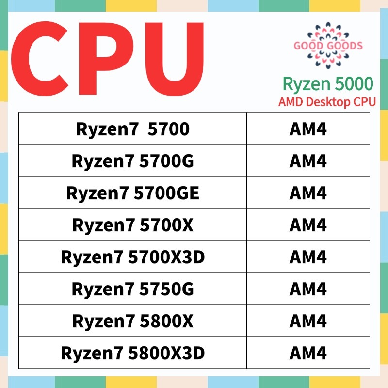 Ryzen7 5700 R7 5700G R7 5700GE R7 5700X R7 5700X3D R7 5750G R7 5800X R7 ...
