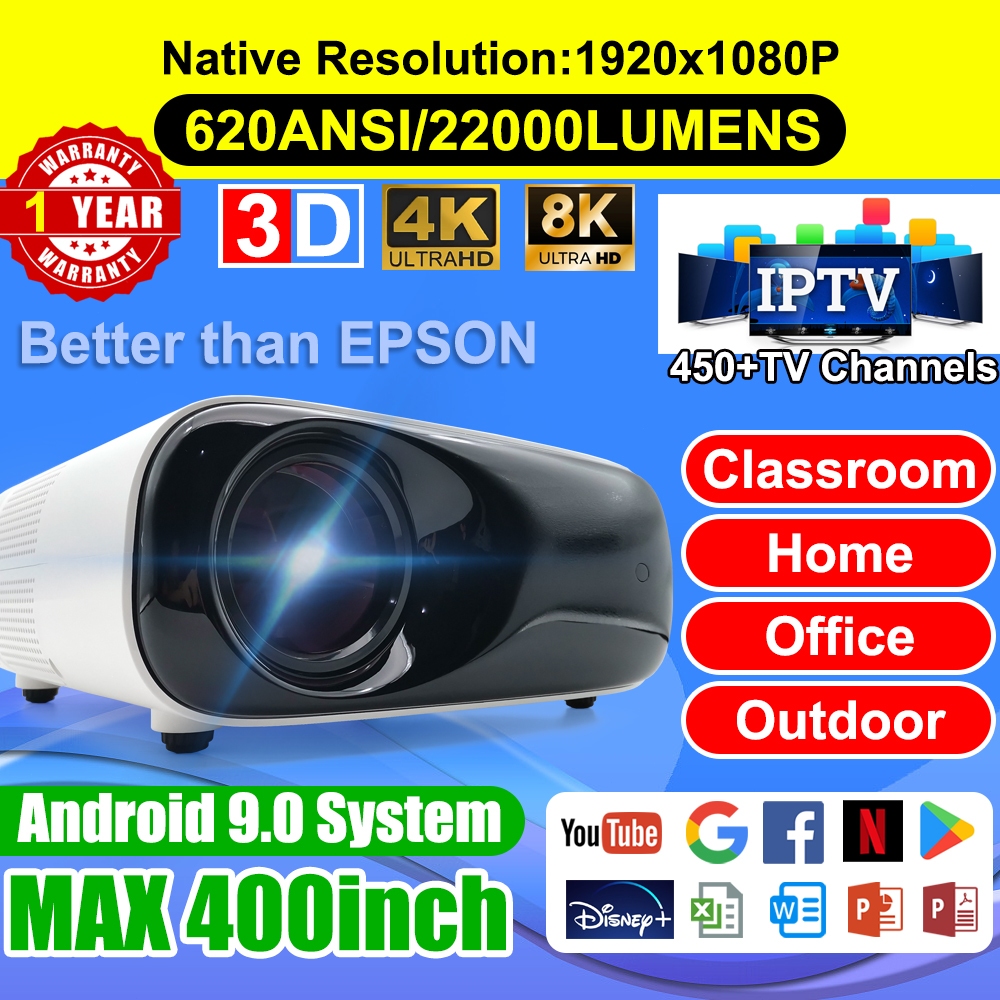 Android Smart LCD Projector for Classroom 1920x1080P Full HD 4K WiFi ...