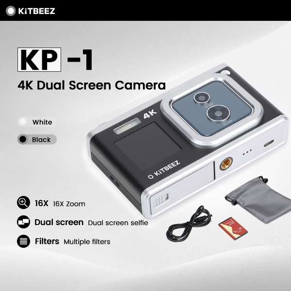 KiTBEEZ KP-1 4K Digital Camera 50MP CCD Camera Front & Rear Dual Screen ...