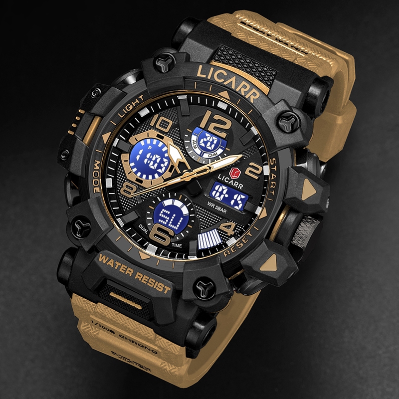 LICARR Top Brand Men's Watch Dual Display Original Waterproof Sport ...