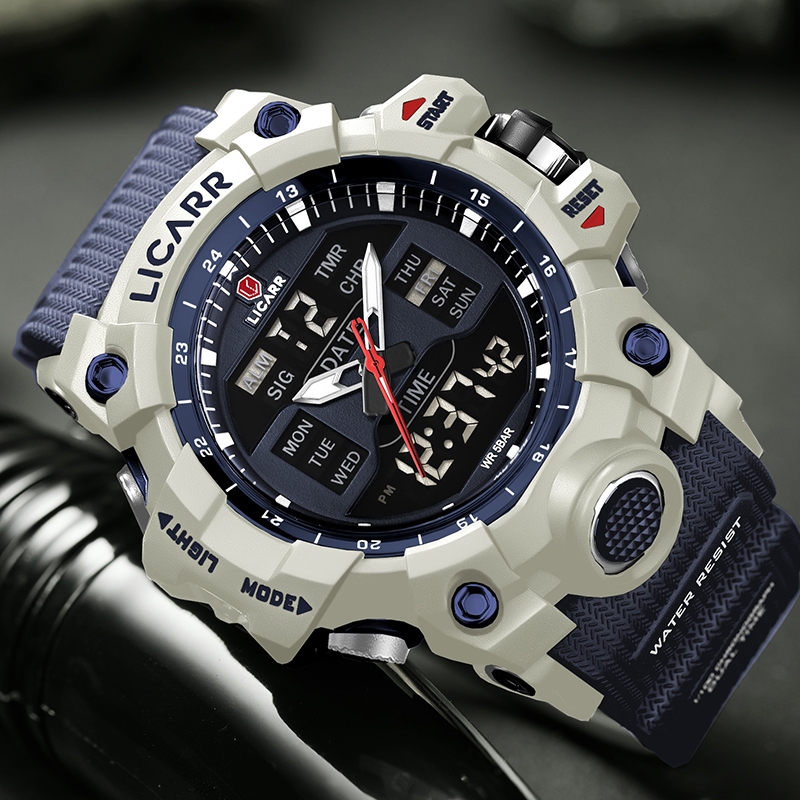 LICARR Fashion Top Brand Watch Dual Display Trend Waterproof Sport Men ...