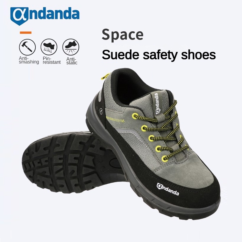 Andanda Space Fuzzy Suede Safety Shoes, Gray-Black, Anti-Smash, Anti ...