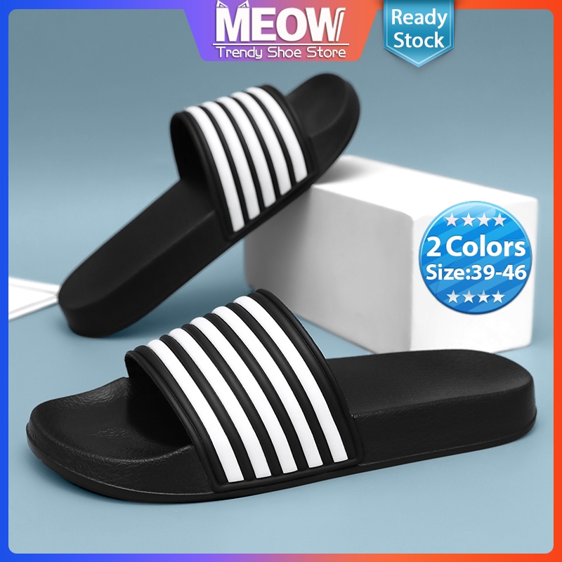 MEOW Selipar Lelaki Viral Stripe Slide PU Soft Sole Men Slippers ...