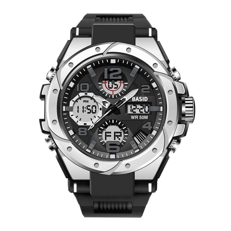 BASID 6008 Waterproof Men Watch Sports Luxury Quartz LED Multifunction ...